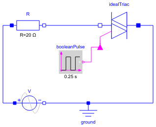 Modelica: Electrical.Analog.Examples.IdealTriacCircuit